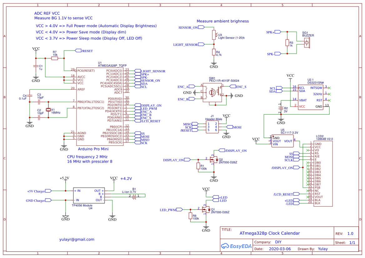 ATmega328p clock with DS3231 calendar - OSHWLab