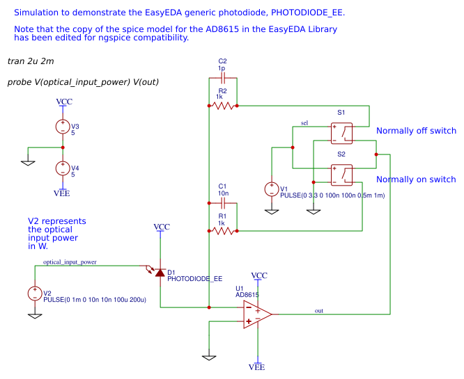 Demonstrating the EasyEDA generic photodiode. - OSHWLab