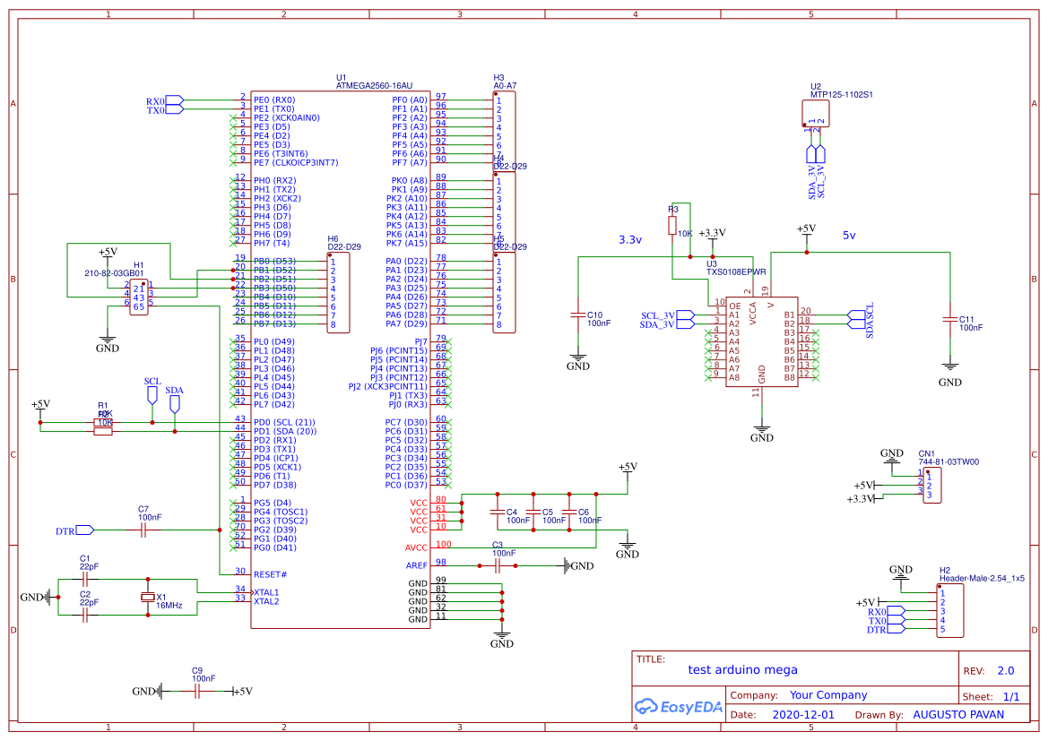 arduino mega with level shifter +3.3v on I2C - OSHWLab