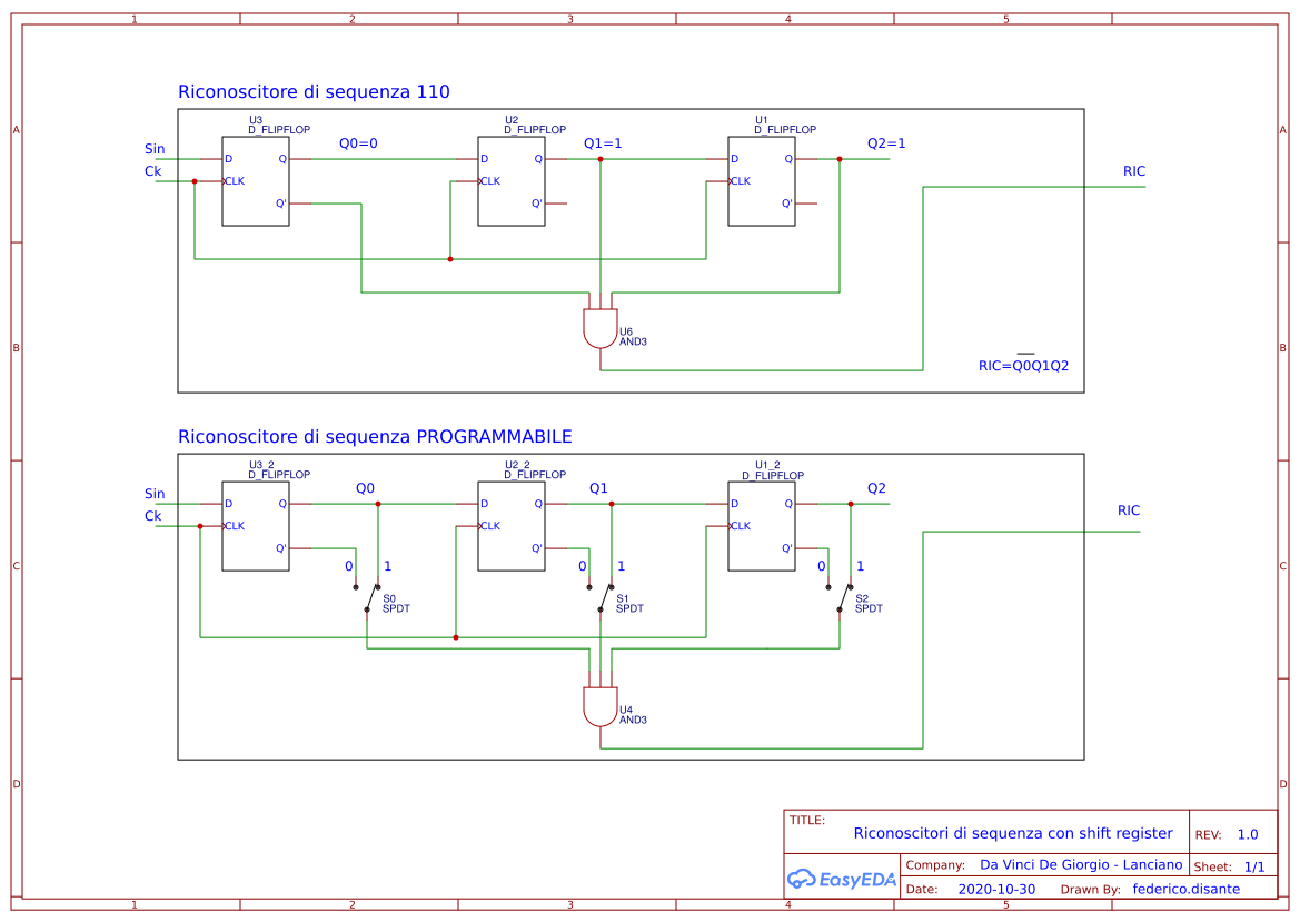 Riconoscitore di sequenza con shift register - EasyEDA open source hardware lab
