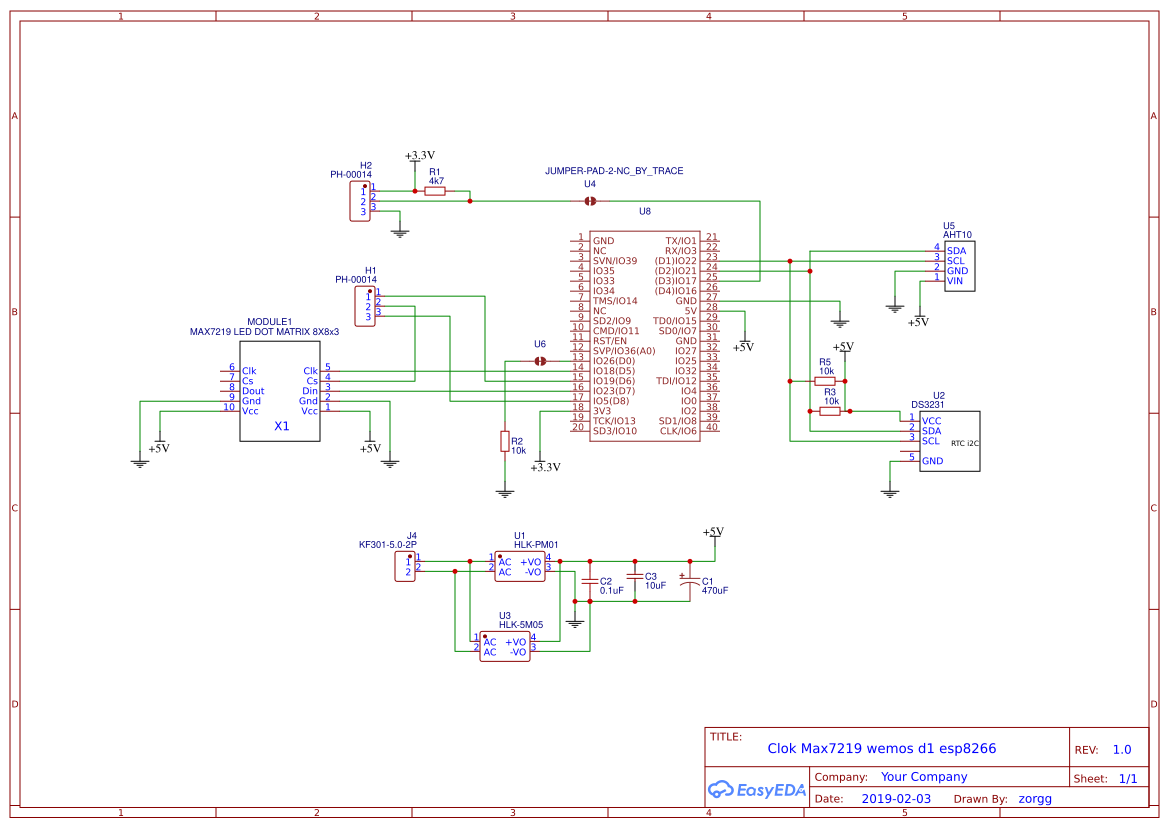 Clock max7219 wemos d1 esp32 / esp8266 - EasyEDA open source hardware lab
