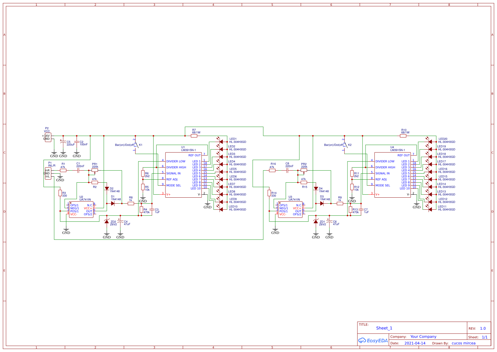 LM3915 UA741 Vu-meter - EasyEDA open source hardware lab