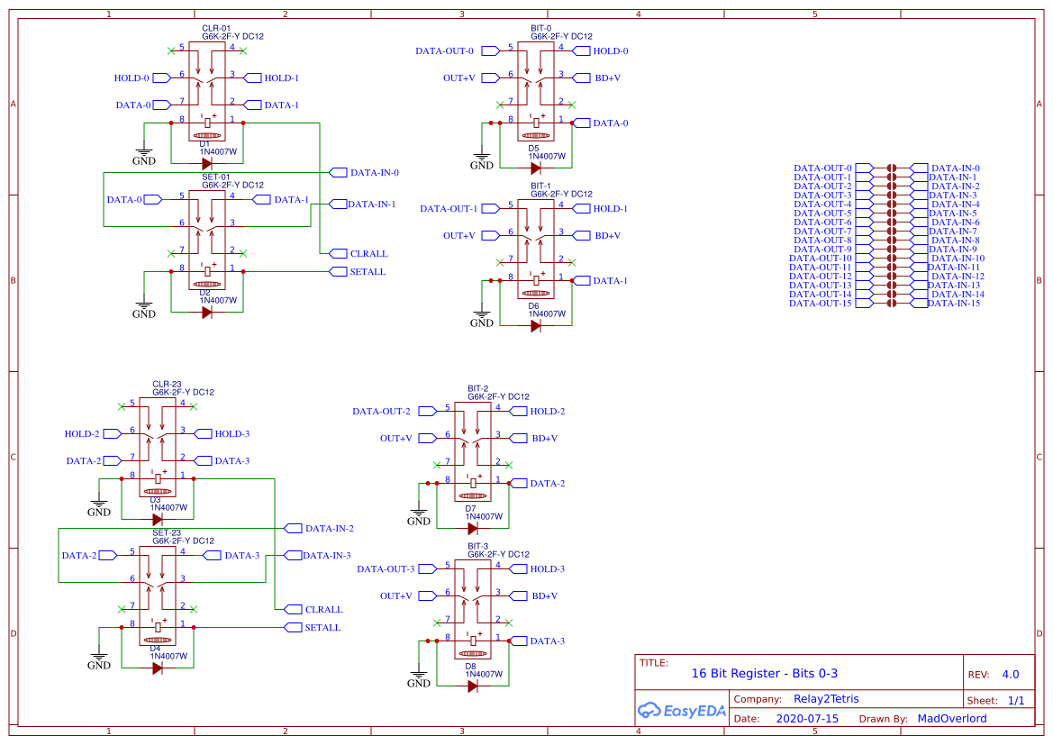 16 Bit Relay Register with 2:1 Input Mux and Bit Test Unit - OSHWLab