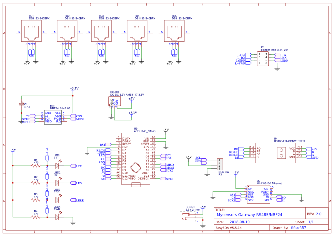 Mysensors Gateway RS485/NRF24 - EasyEDA open source hardware lab