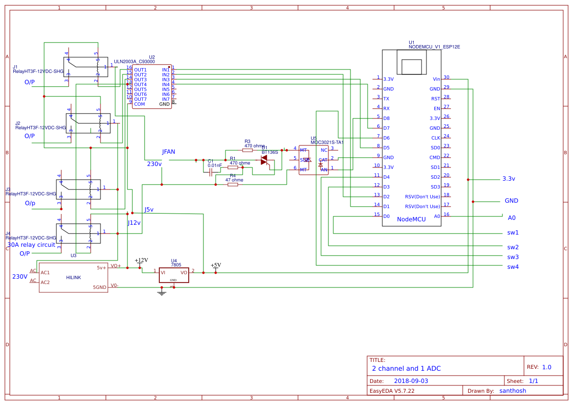 2 Channel Relay and 1 ADC - EasyEDA open source hardware lab