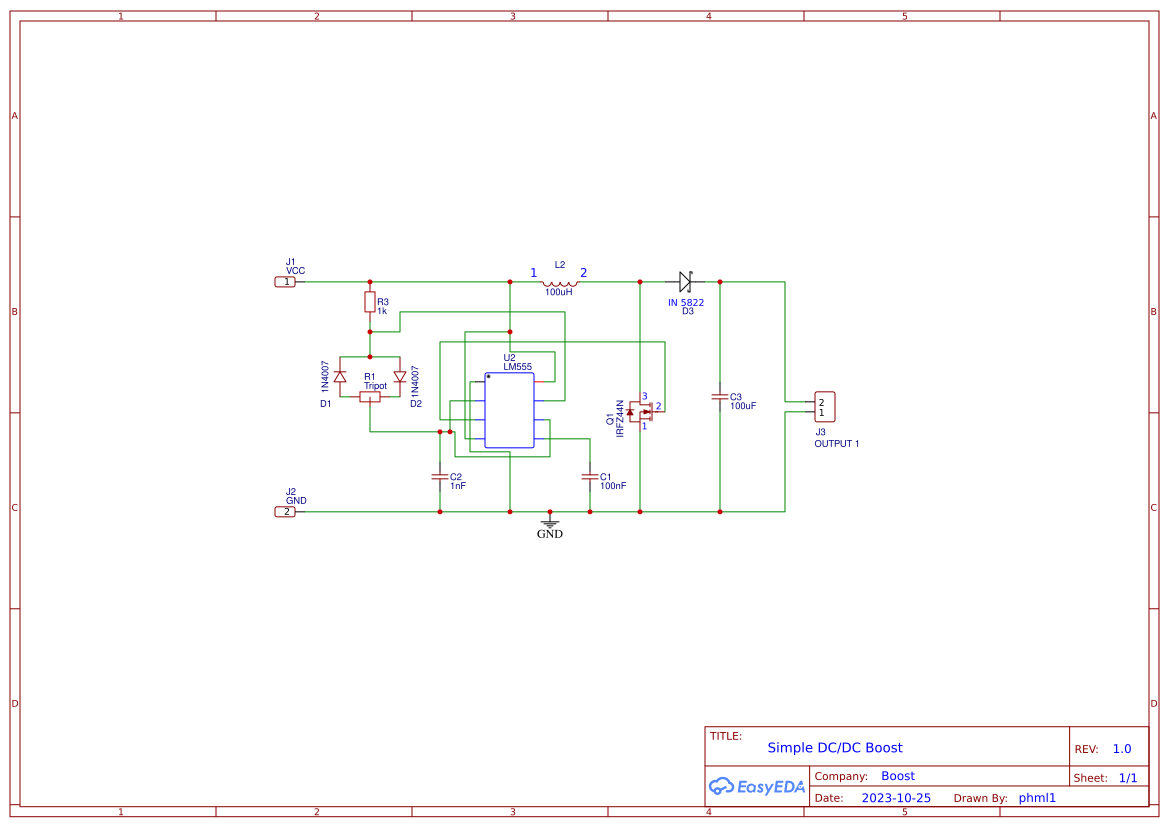 Simple DC/DC Boost Converter using 555 Timer IC by Pedro Henrique Monteiro Lima 412 - OSHWLab
