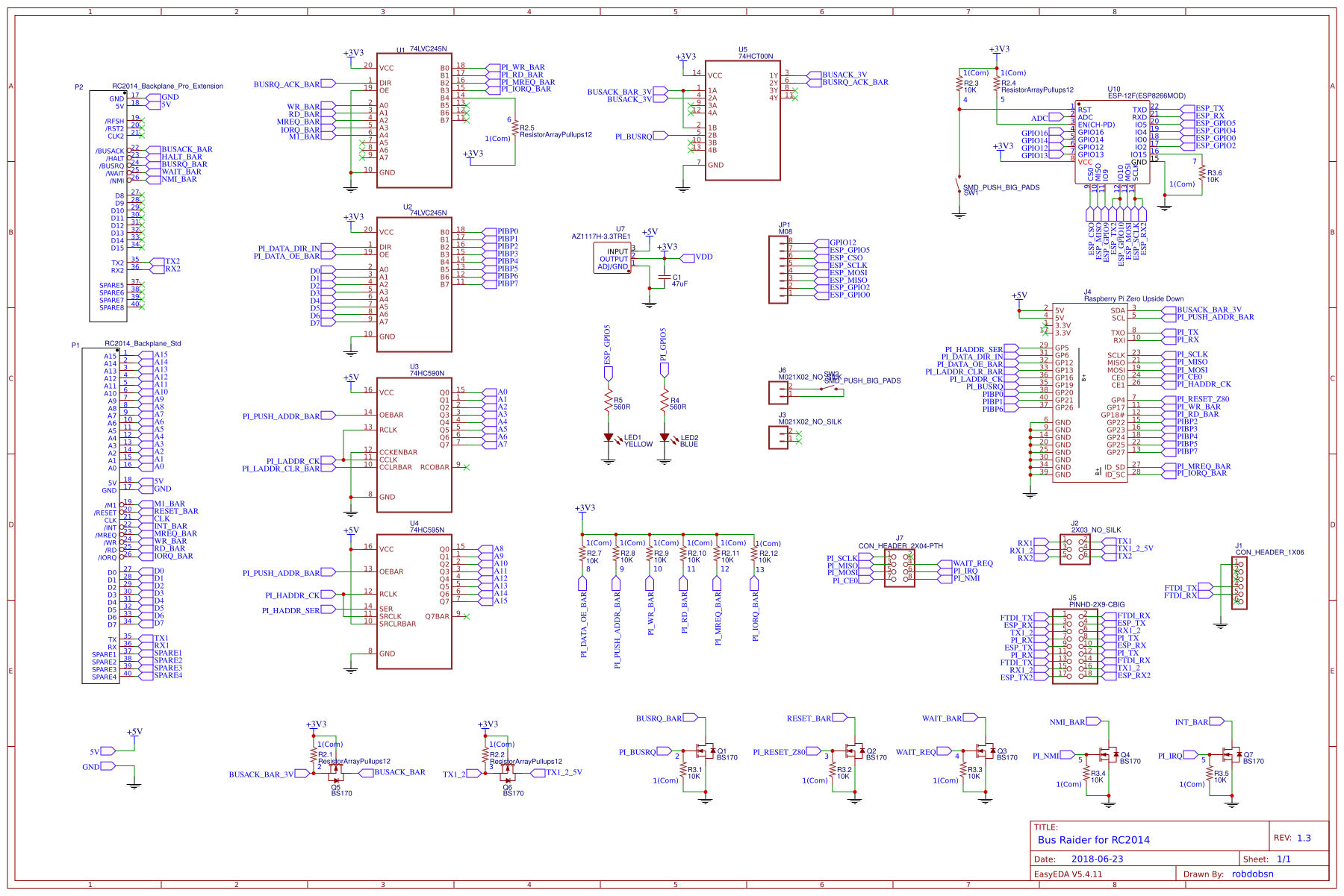 Bus Raider V1.3 for RC2014 - EasyEDA open source hardware lab