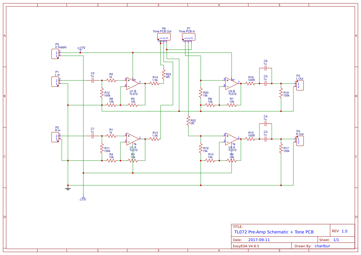 TL072 Pre-Amplifier - External Tone Board - OSHWLab
