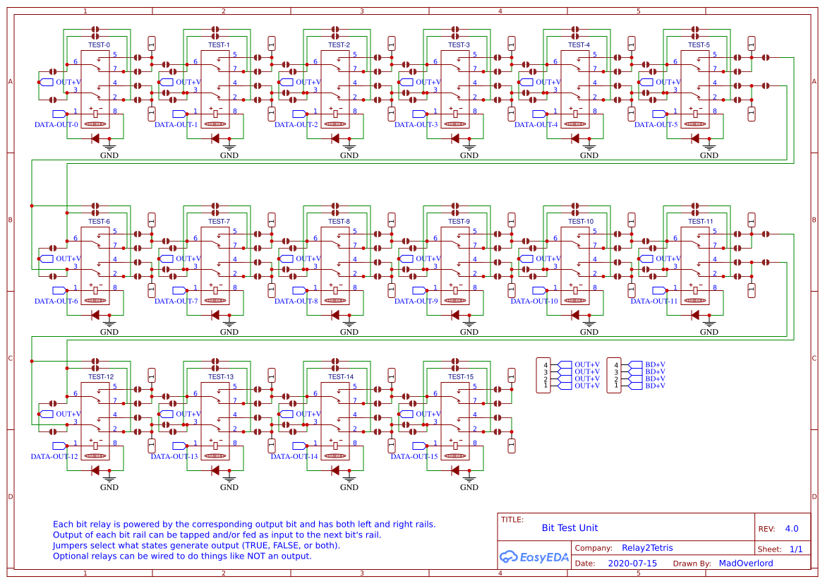 16 Bit Relay Register with 2:1 Input Mux and Bit Test Unit - OSHWLab