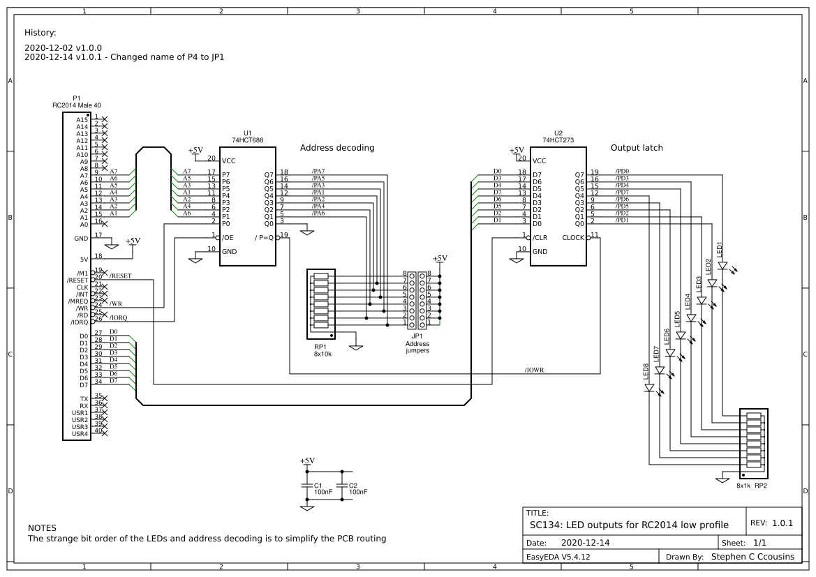 SC134 v1.0 LED outputs (RC2014) - EasyEDA open source hardware lab