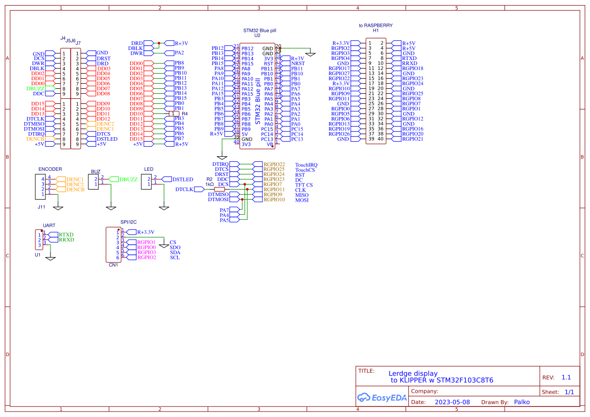 Lerdge Display Bluepill adapter for Klipper - OSHWLab