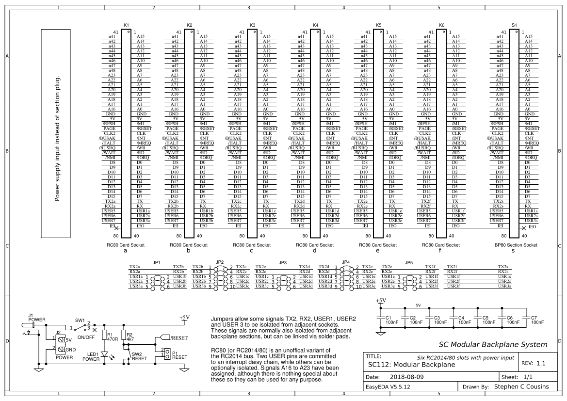 SC112 v1.0 Backplane with PSU for RC2014 - EasyEDA open source hardware lab