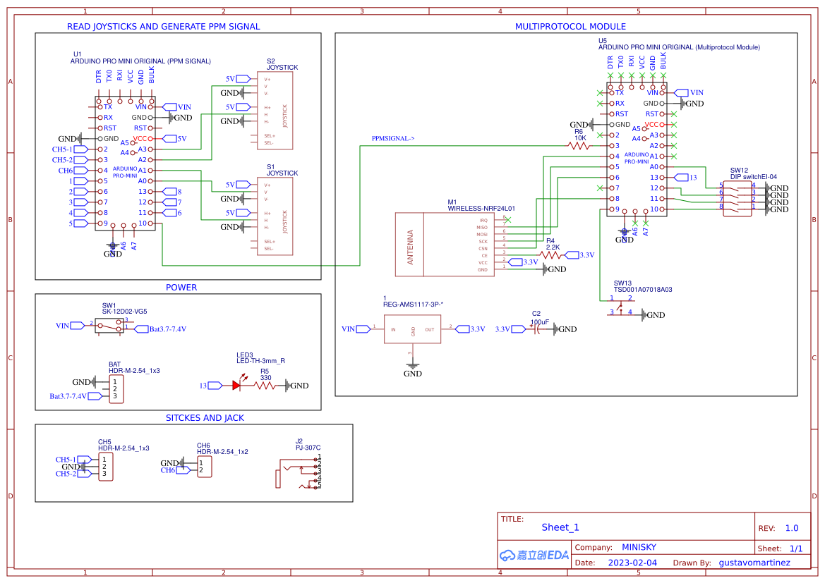 Transmisor for RC - PPM + Multiprotocol Module (nrf24l01) - EasyEDA ...