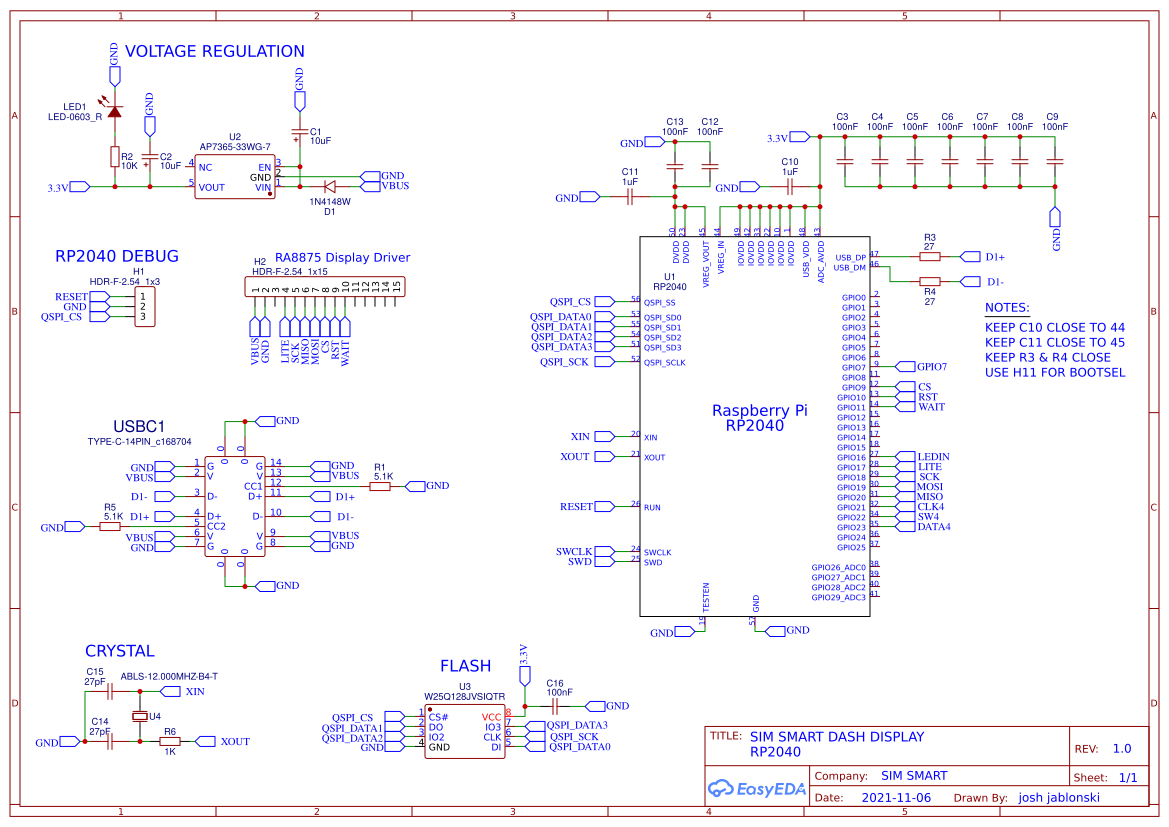 Dash Display; Non-Integrated; Update LED - EasyEDA open source hardware lab