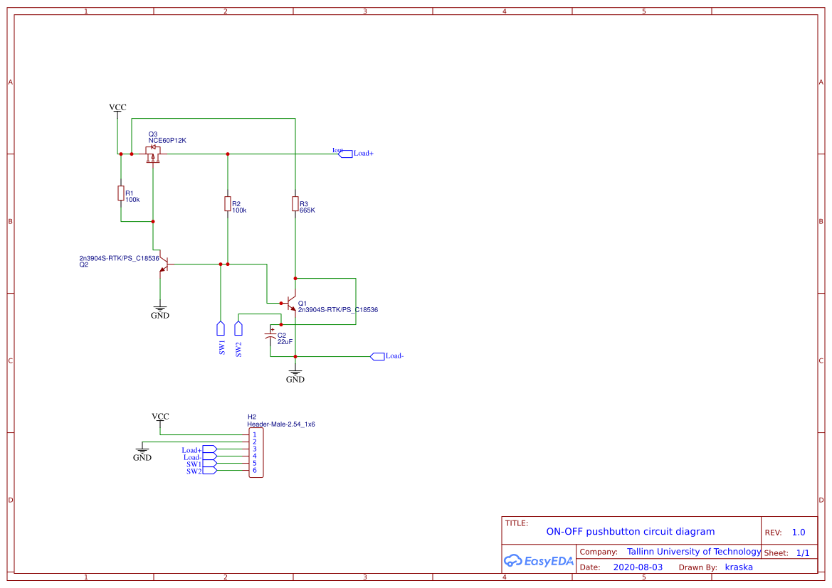 ON-OFF pushbutton for up 12A loads [tested 3.3V and 5V battery] - OSHWLab
