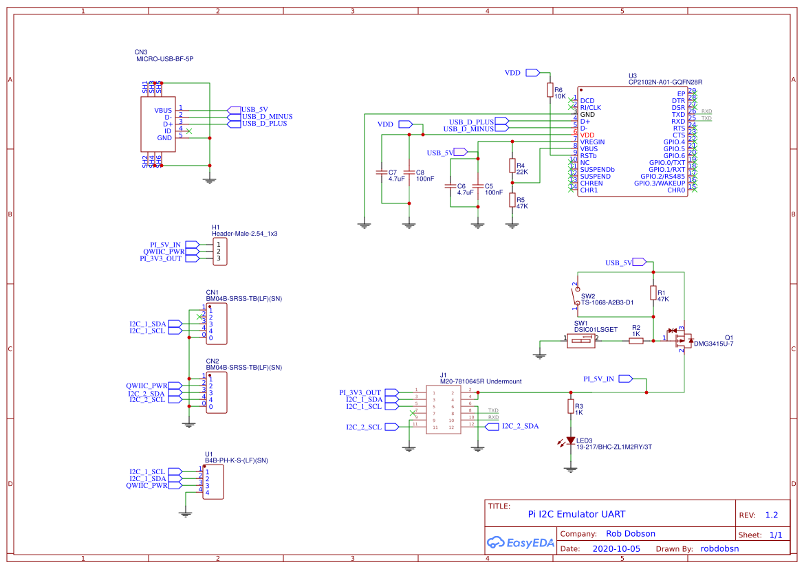 Pi I2C UART V1.2 - EasyEDA open source hardware lab