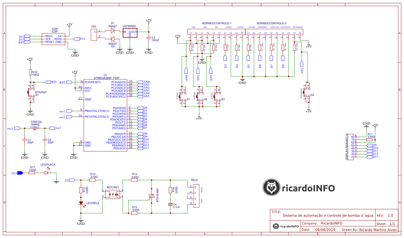Sistema de controle de bomba d´agua - EasyEDA open source hardware lab