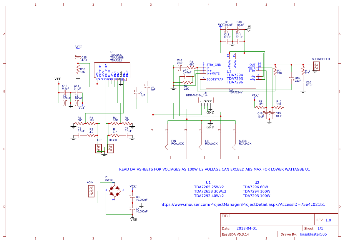 High Powered 2.1 amp with sub crossover - OSHWLab