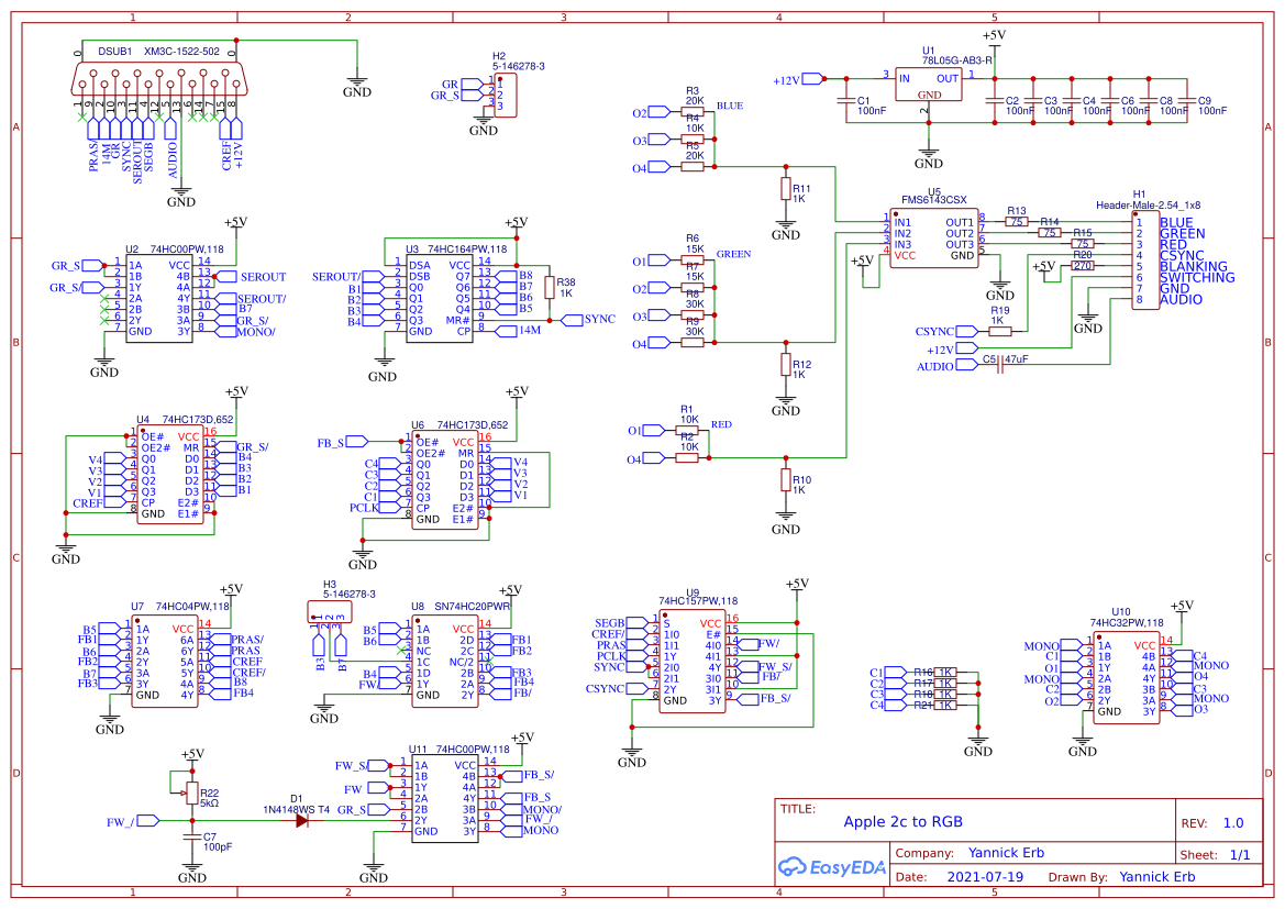 Apple IIc to RGB (A2cRGB) - EasyEDA open source hardware lab