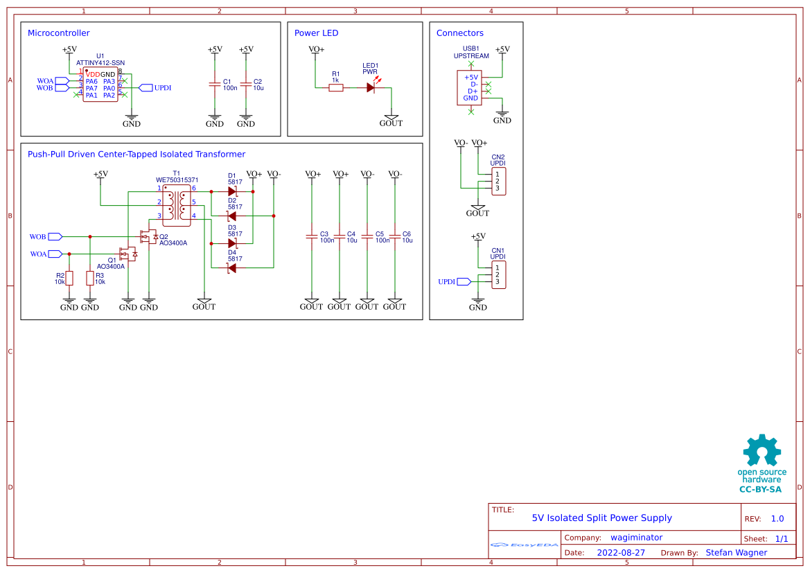 ATtiny412 5V Isolated Split Power Supply - EasyEDA open source hardware lab