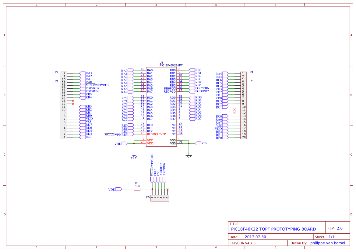 PIC18F46K22 TQPF PROTOTYPING BOARD - OSHWLab