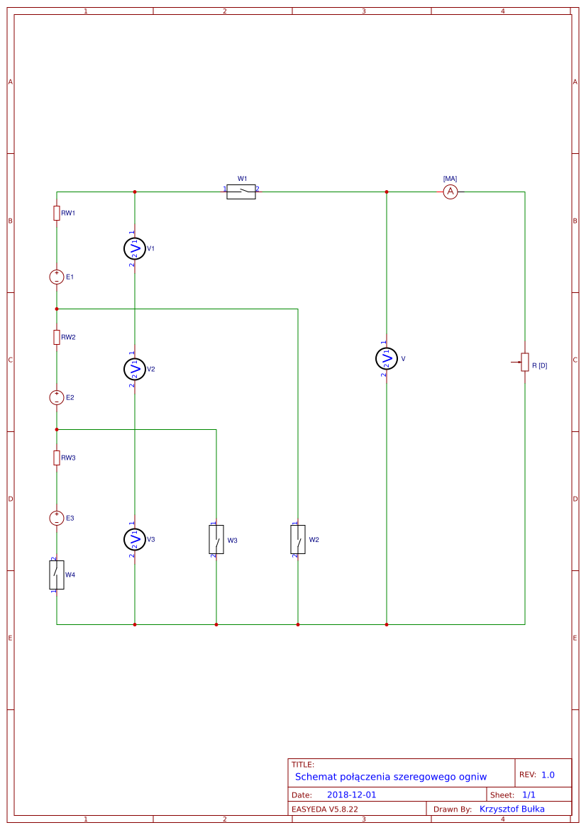 Schemat pomiarowy połączenia szeregowego ogniw - EasyEDA open source hardware lab
