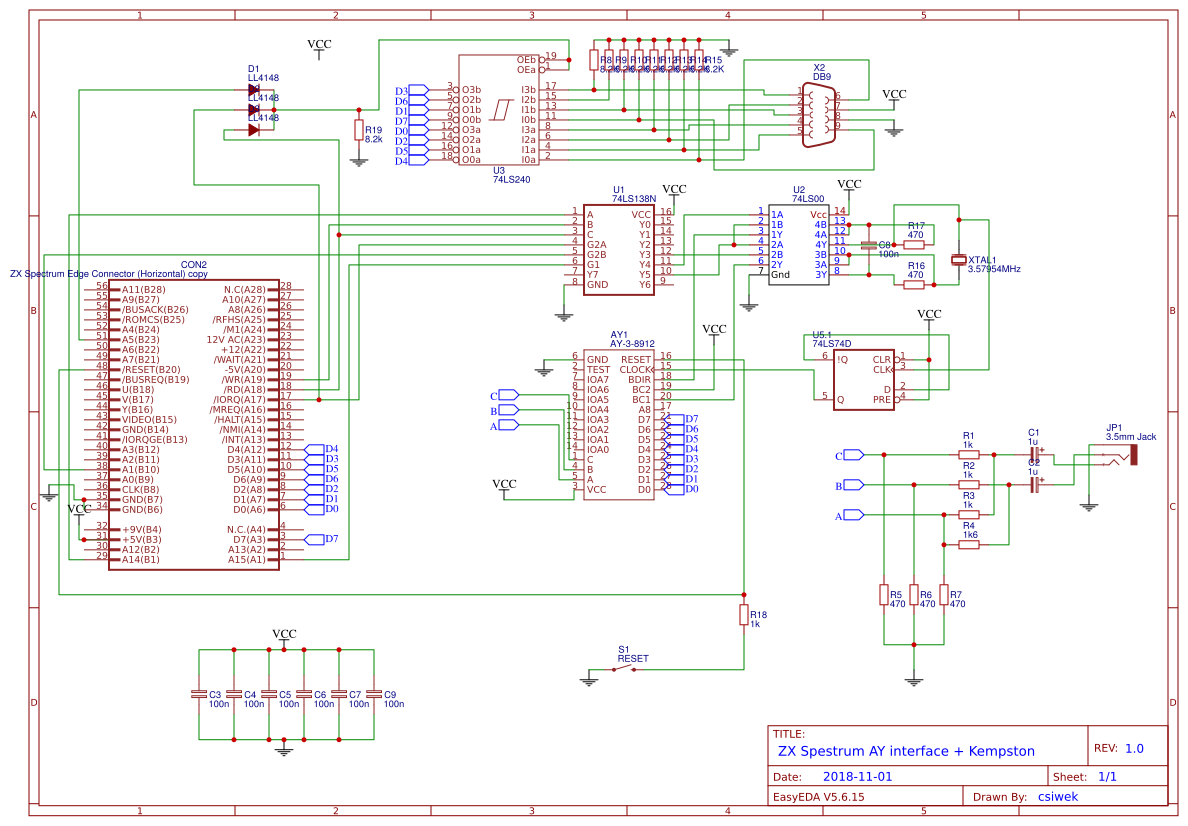 ZX SPECTRUM AY-3-8912-kempston - EasyEDA