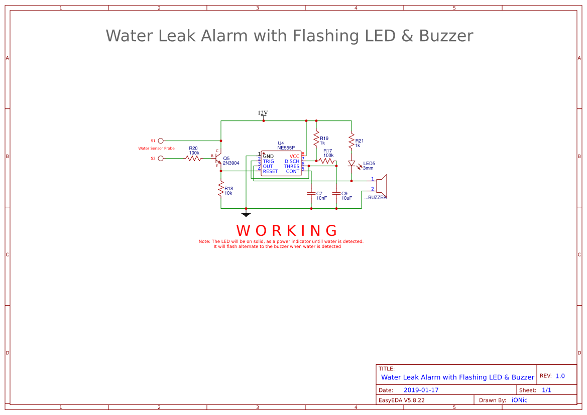 Water Leak Alarm with Flashing LED & Buzzer - EasyEDA open source hardware lab