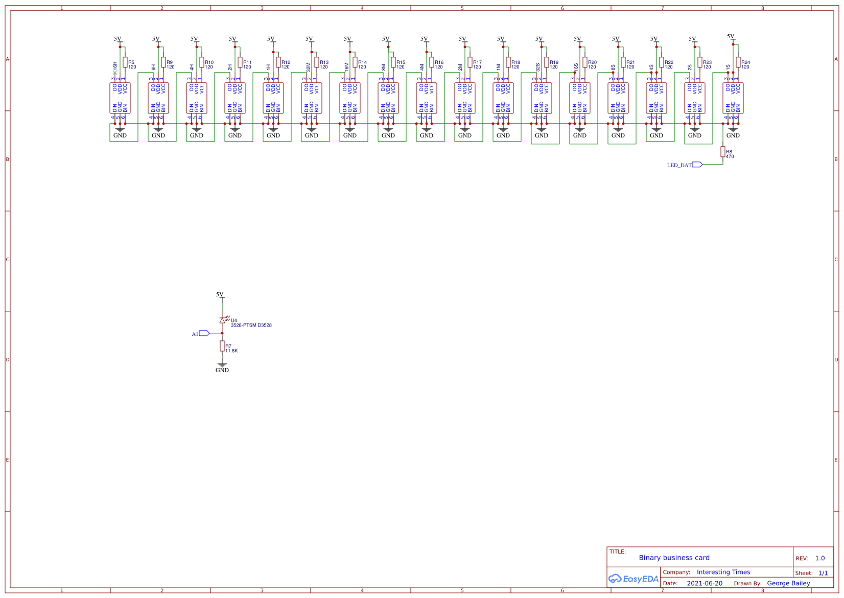 Binary Clock Business Card - EasyEDA open source hardware lab