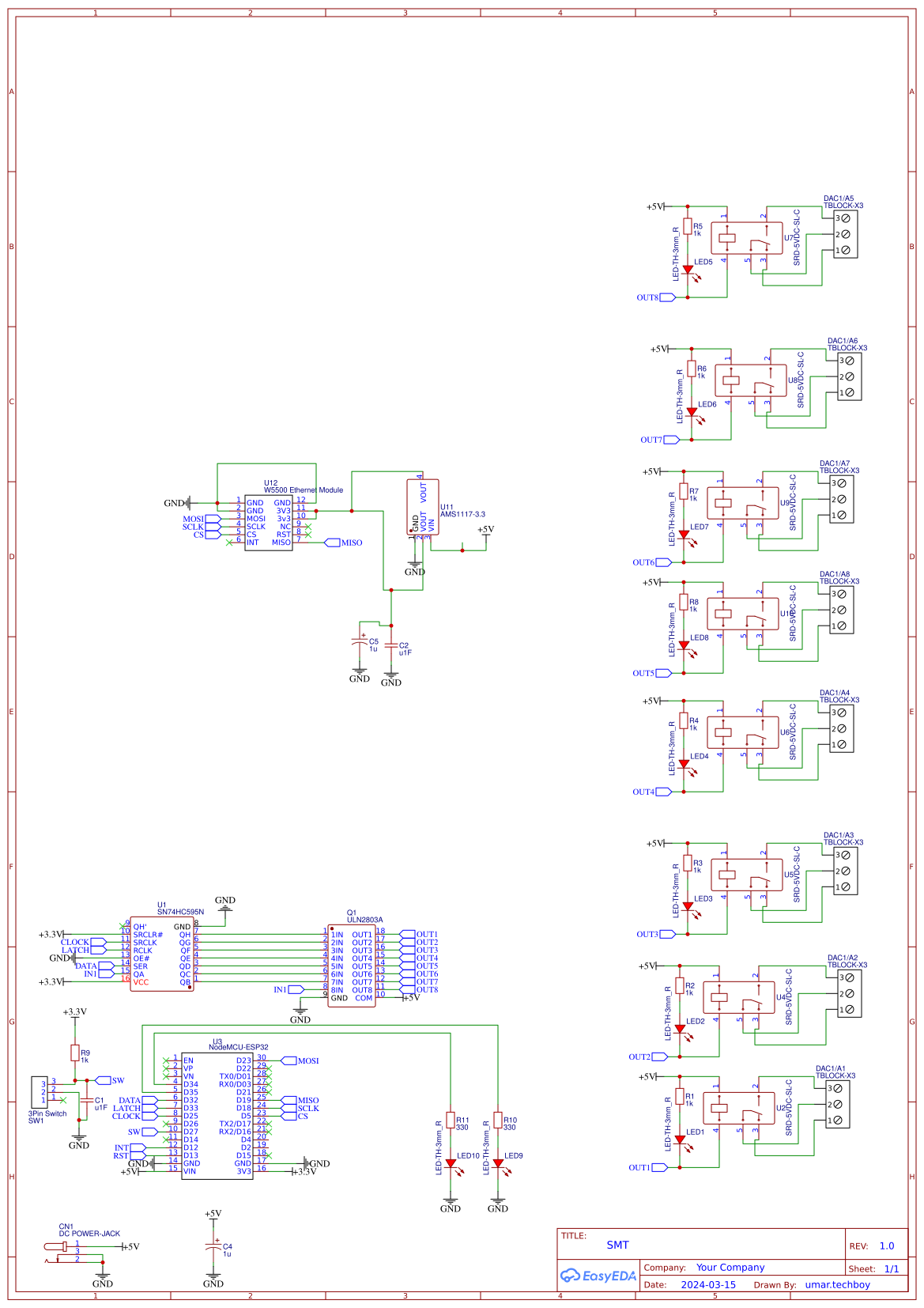 Wroom esp32 8 channel relay module With w5500 Lan - OSHWLab