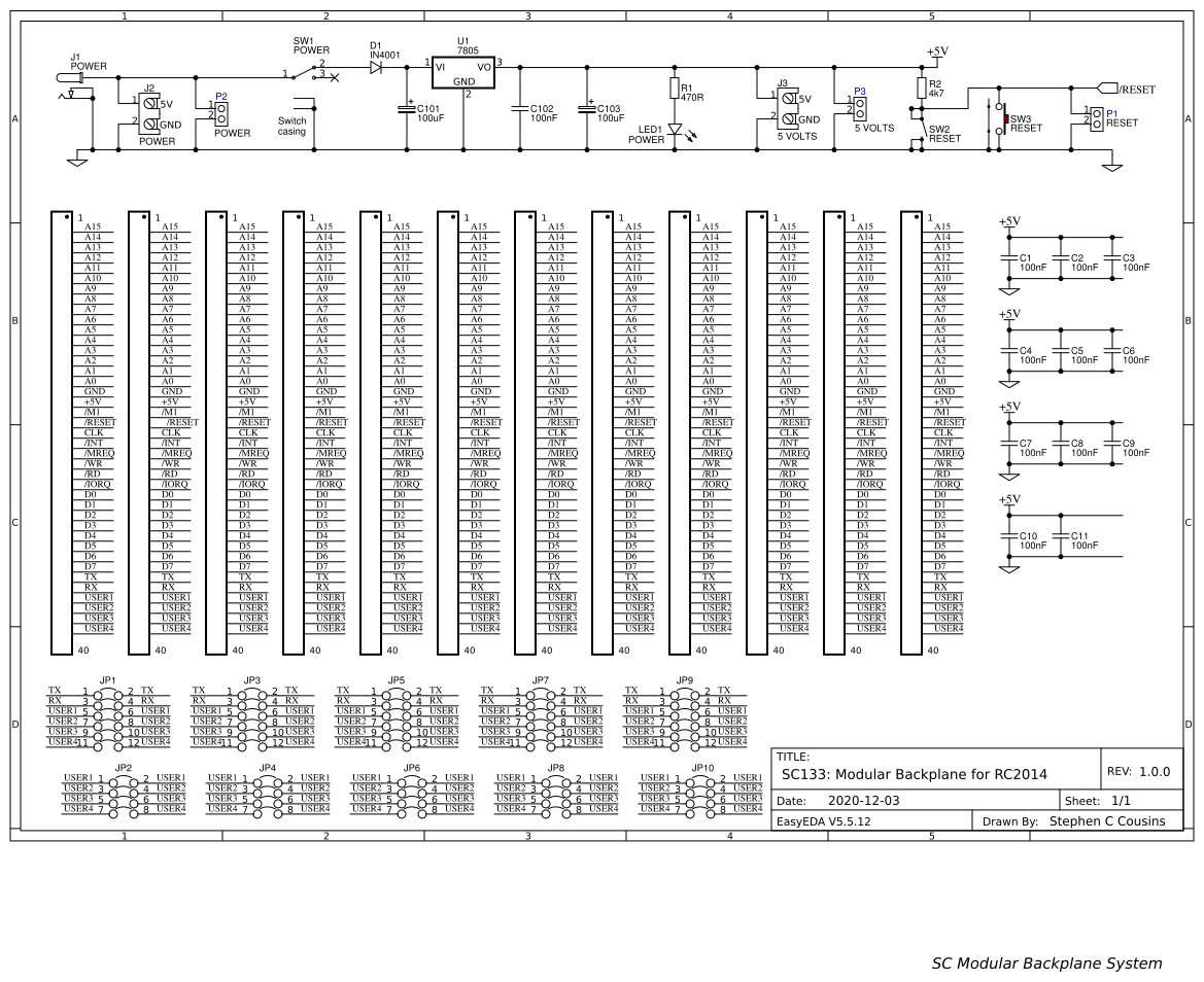 SC133 v1.0 Backplane for RC2014 - EasyEDA open source hardware lab
