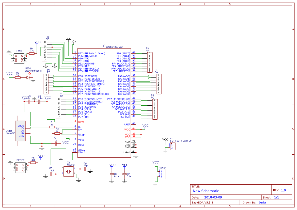 AT90USB1287 prototype board - OSHWLab