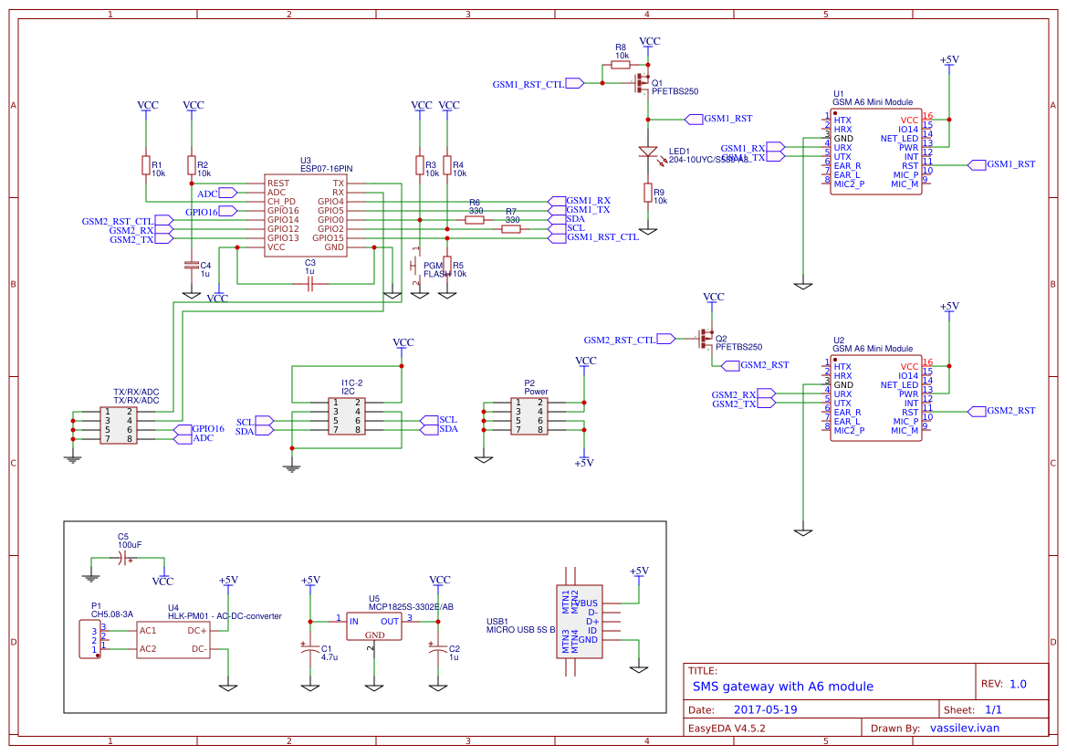 SMS gateway with 2 A6 modules (ESP8266-12 with 2 A6 GSM modules) copy ...