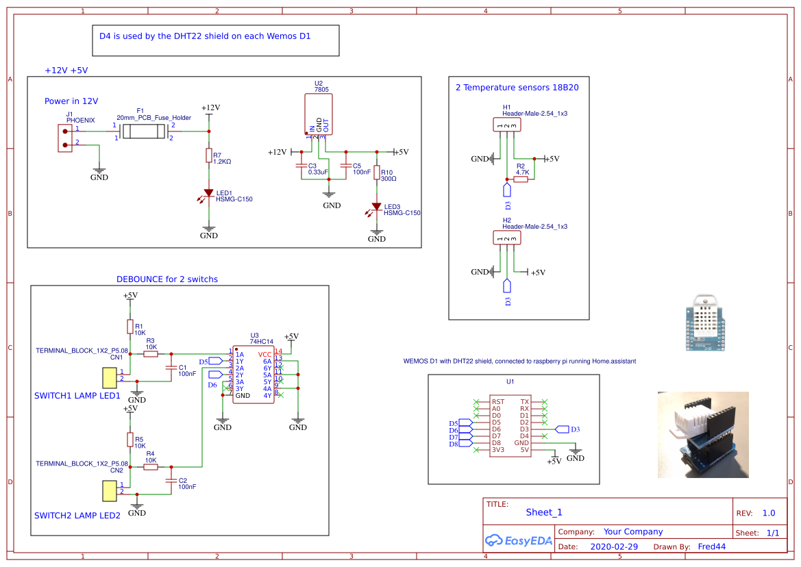 WemosD1 ESP8266 temperatures/humidity 12V relays for home assistant for example - OSHWLab