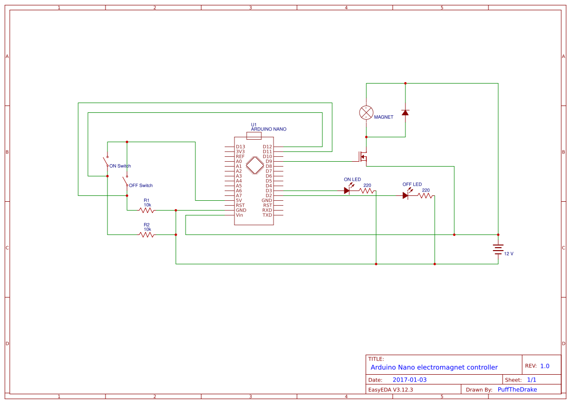 Arduino Nano Electromagnet controller - EasyEDA open source hardware lab