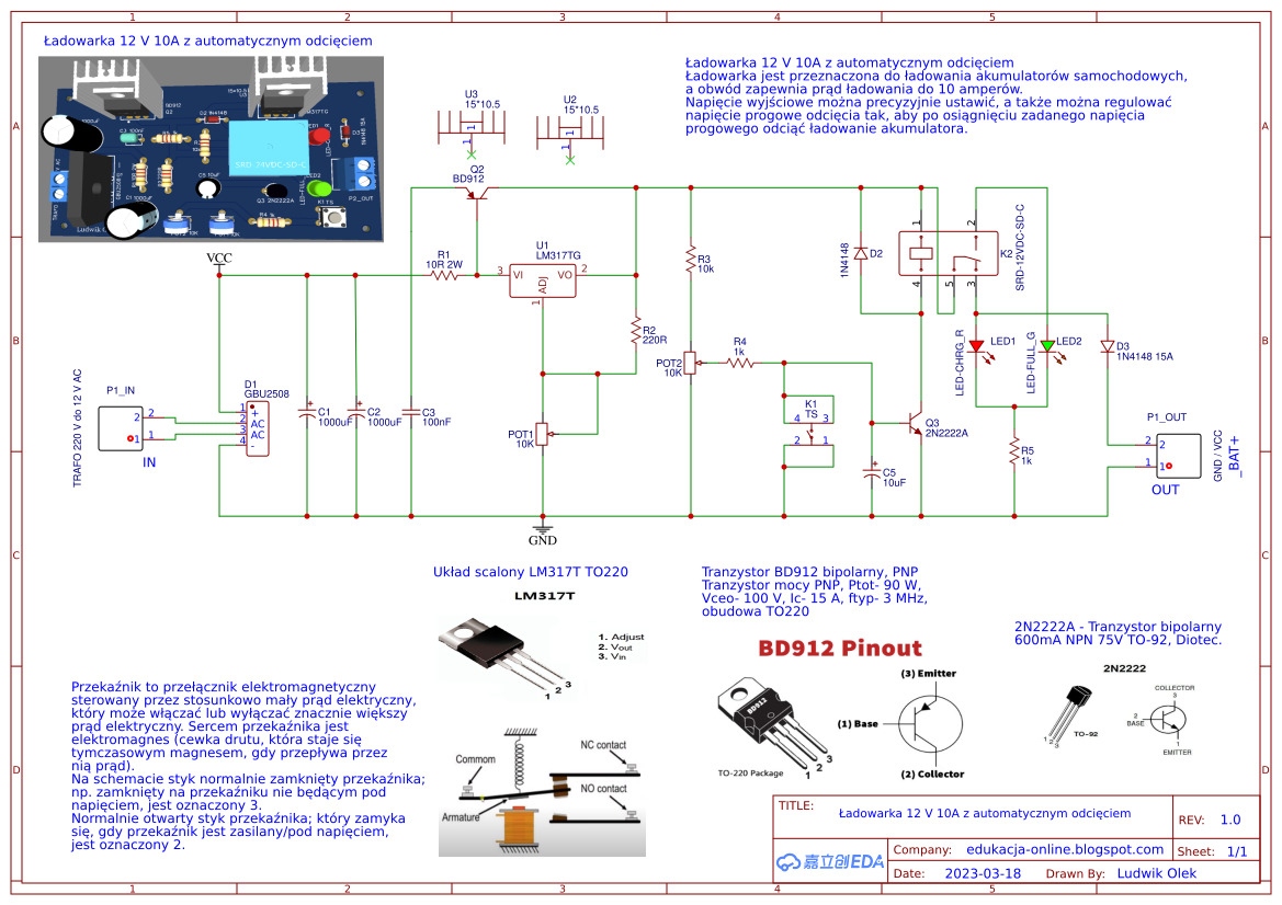 Ładowarka 12 V 10A z automatycznym odcięciem - OSHWLab