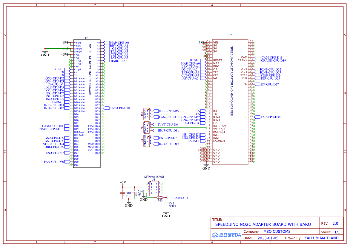 Speeduino NO2C adapter board mini mega W/BARO - OSHWLab