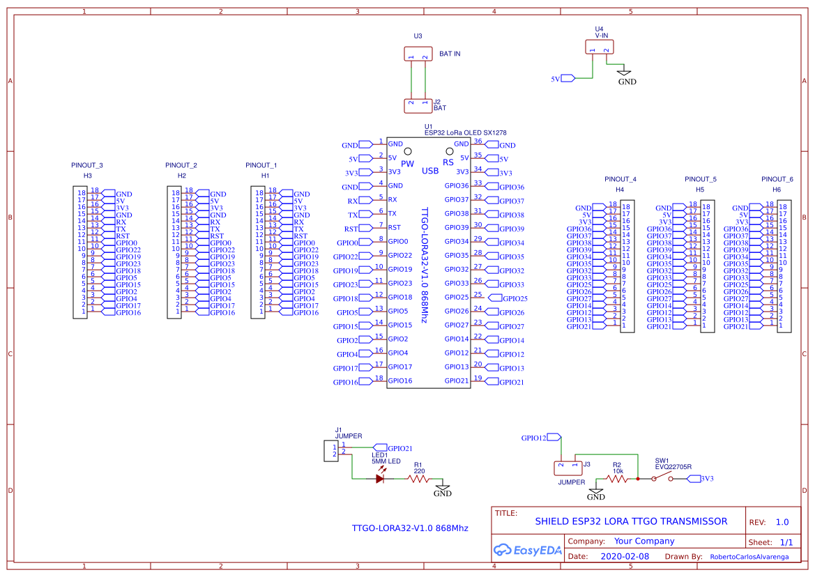 SHIELD ESP32 LORA WAN OLED TTGO TRANSMISSOR - EasyEDA open source ...