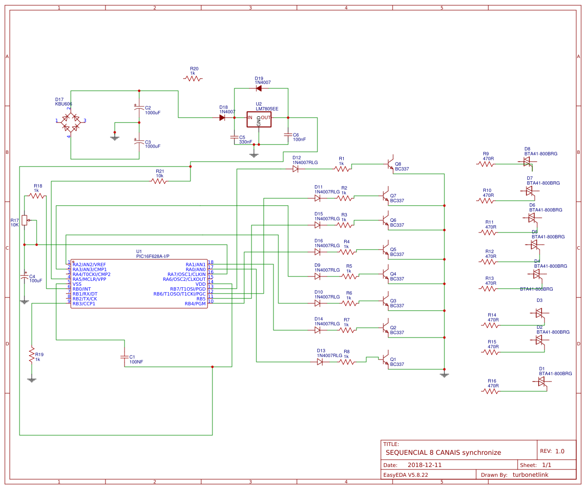 SEQUENCIAL PIC 16F628A 8 CANAIS - EasyEDA