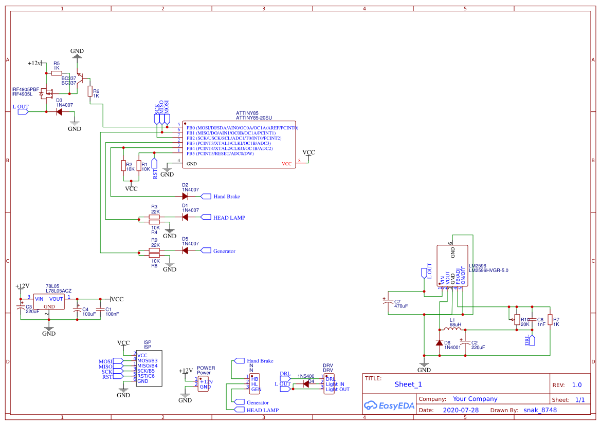 DRL Auto ATtiny85 - EasyEDA open source hardware lab