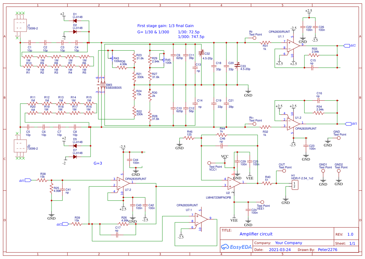 HV Differential probe - EasyEDA open source hardware lab