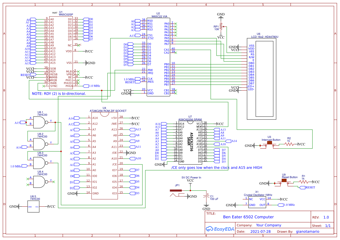 Ben Eater 6502 Computer - EasyEDA open source hardware lab