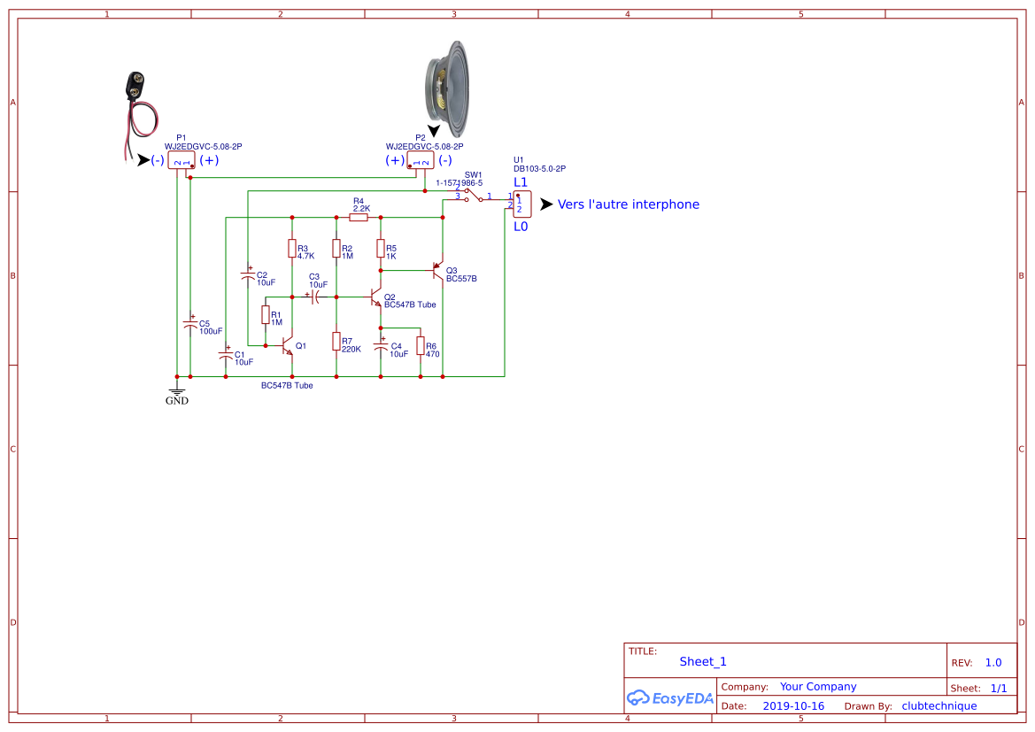 Interphone à transistors - OSHWLab