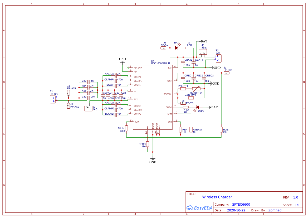 BQ51050B Wireless 1S Battery Charger Dev Board - EasyEDA open source ...