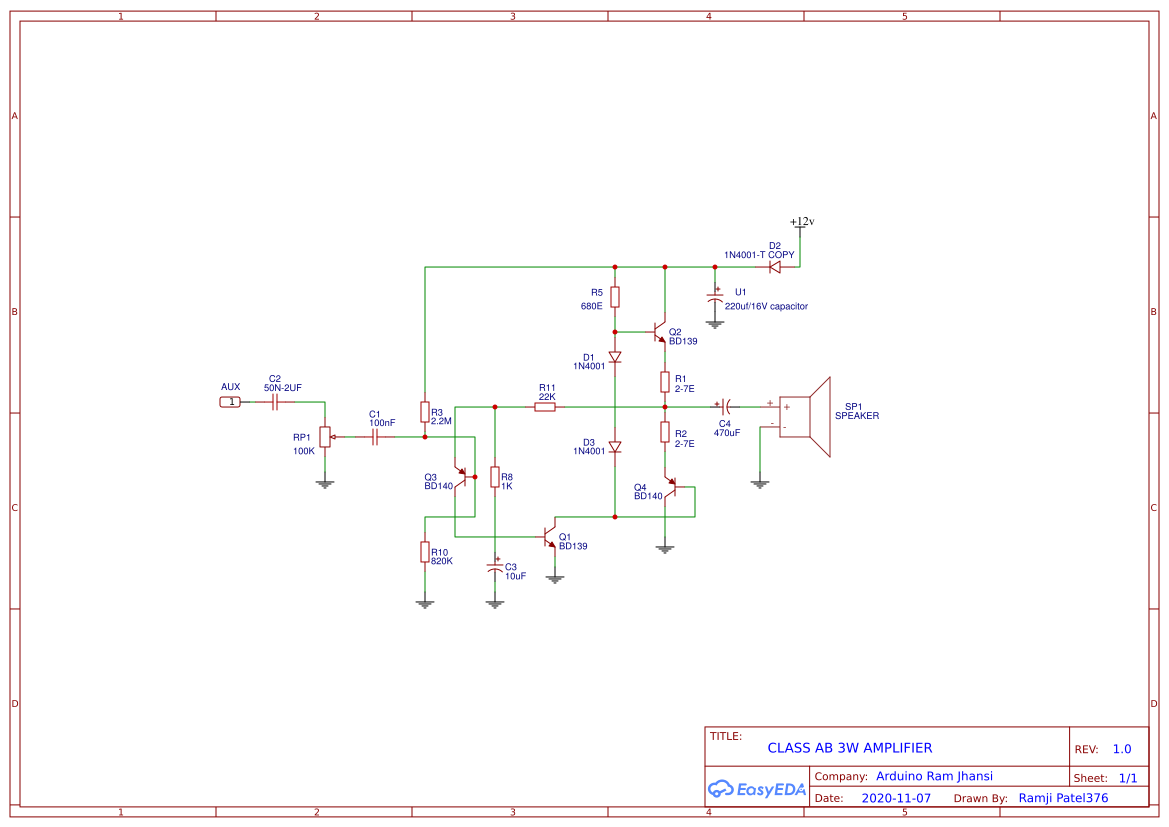 Class AB power Amplifier (Max 3W) - EasyEDA open source hardware lab
