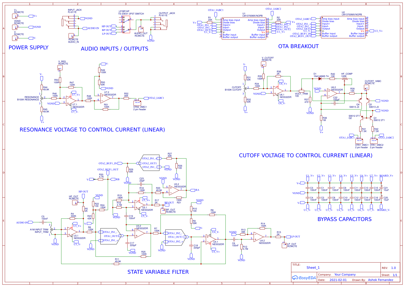 OTA State Variable Filter - OSHWLab