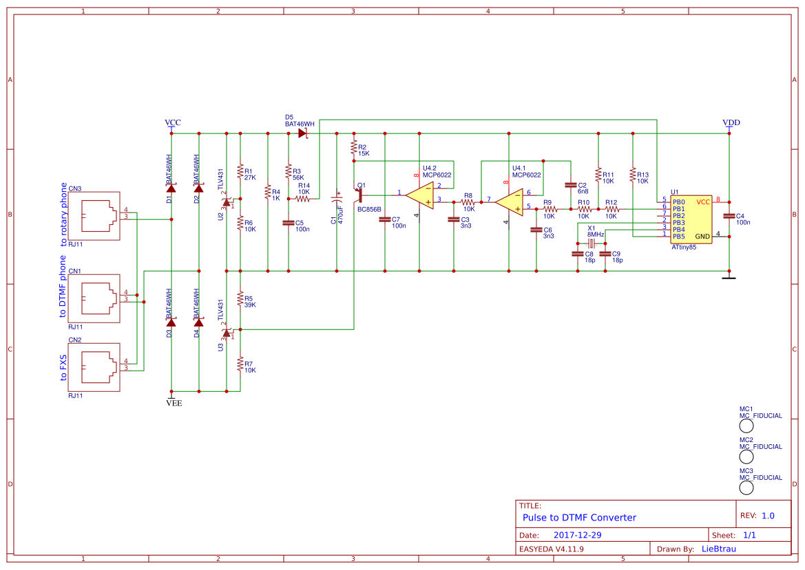 Pulse to DTMF Converter - EasyEDA open source hardware lab