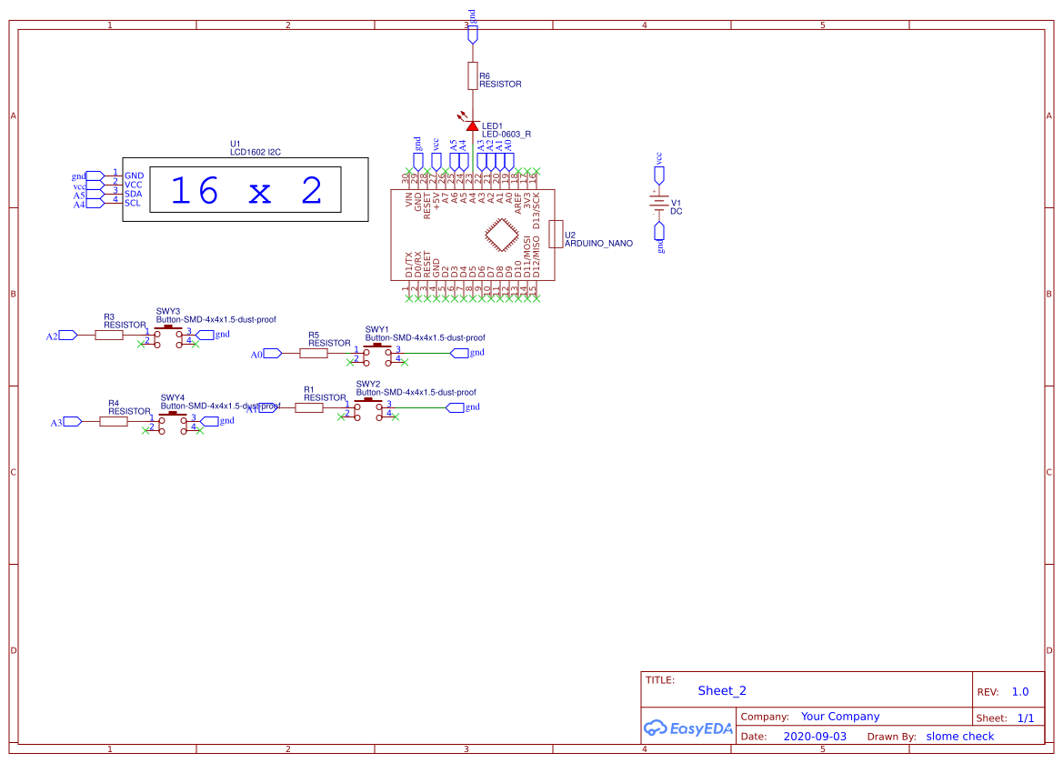 Led 1602 + arduino nano - EasyEDA open source hardware lab