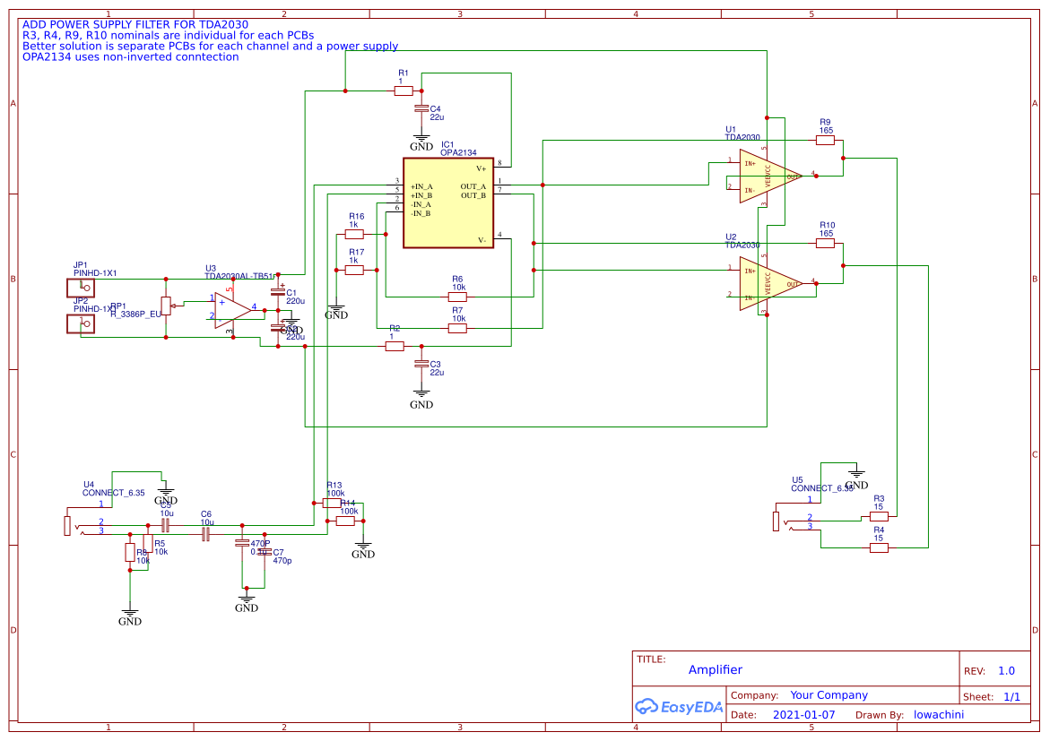 OPA2134 + TDA2030 Amplifier - OSHWLab