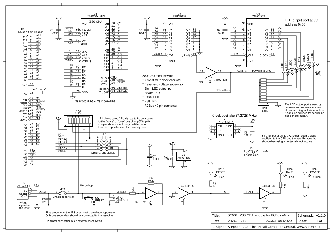 SC601 v1.1 Z80 CPU module for RCBus-40pin - OSHWLab